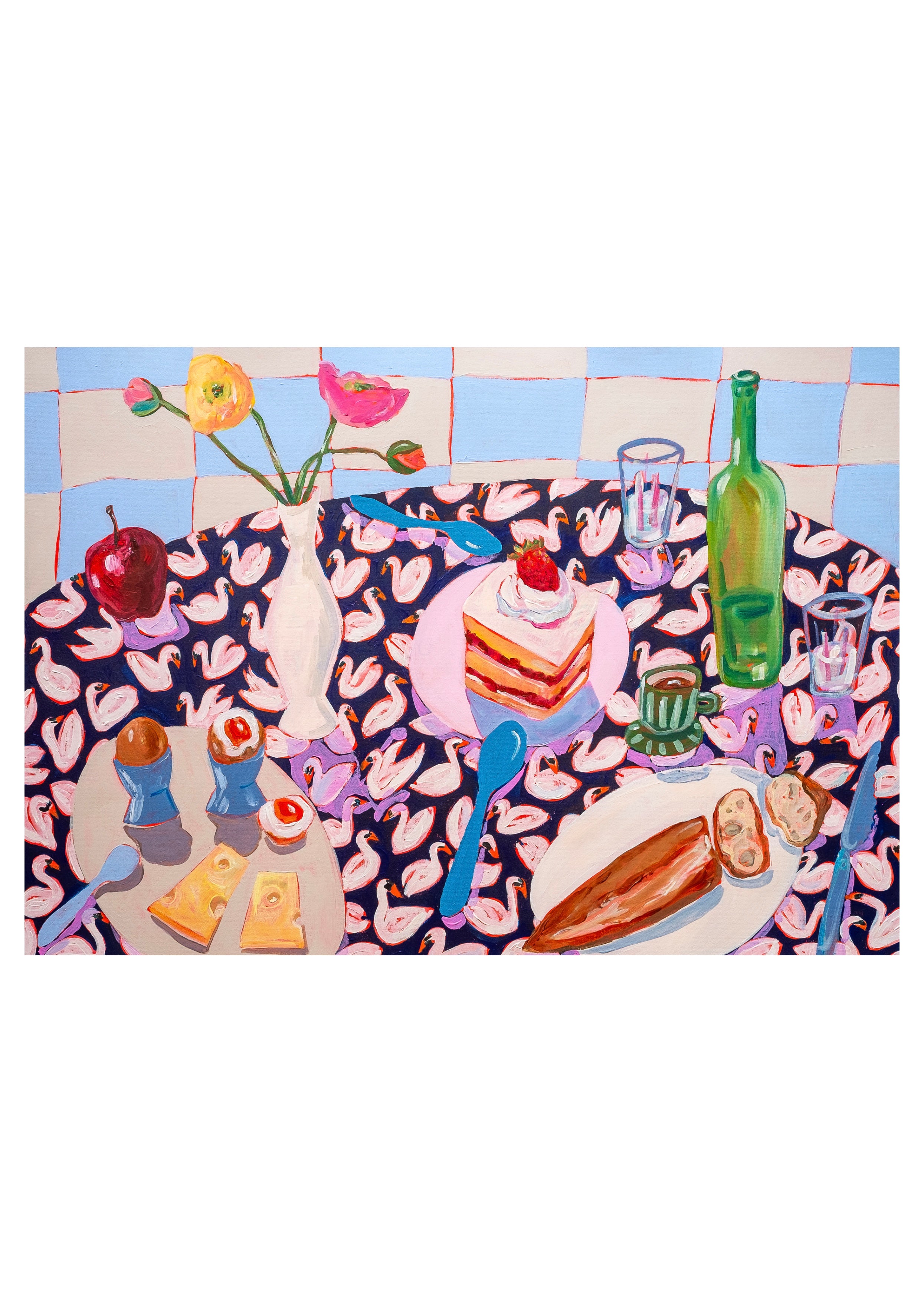 Breakfast Cake & Swans original – Becky Boden Paints